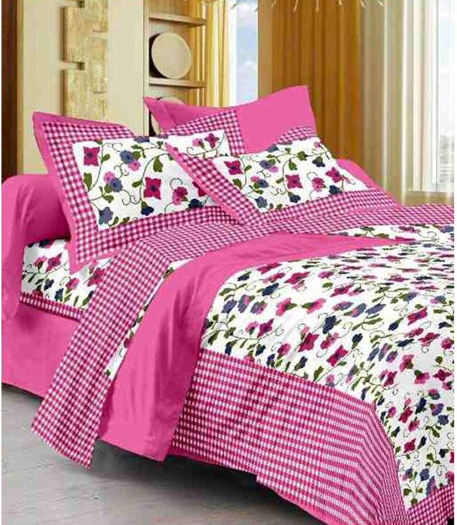 Cotton Printed Queen Size Bedsheet With 2 Pillow Covers (Blue, 90x100 Inch)